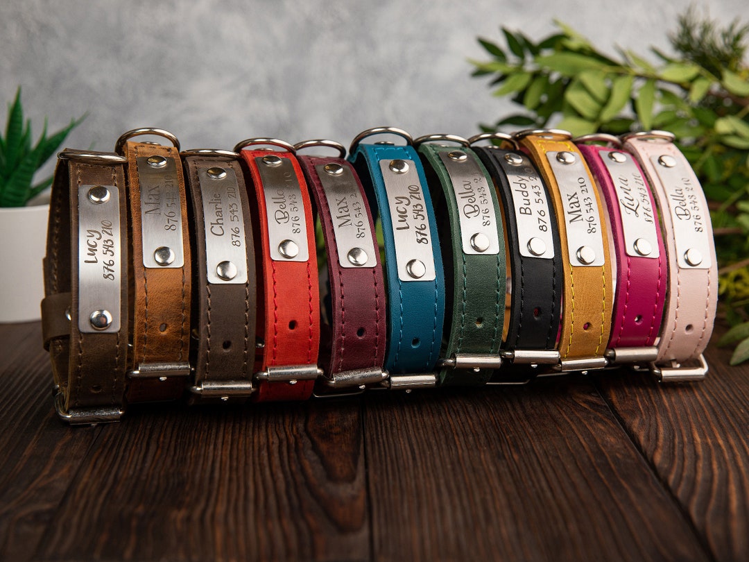 Dog Collar With Name, Personalized Leather Dog Collar, Custom Pet ...