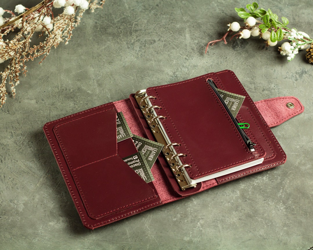 Leather Planner Binder A6, Leather Journal Personalized, Refillable ...