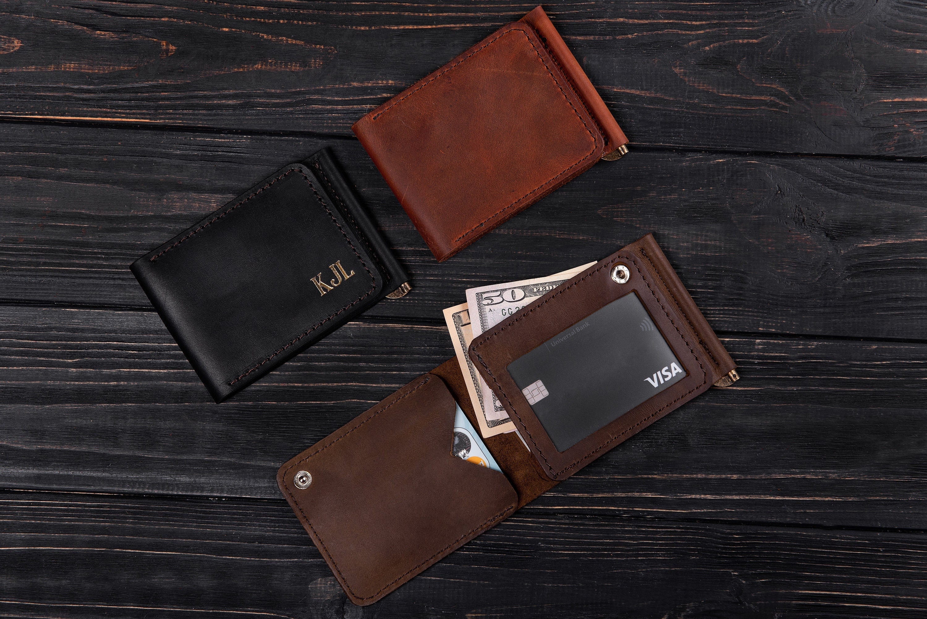 Personalized Slim Bifold Genuine Leather Minimalist Wallets - Etsy