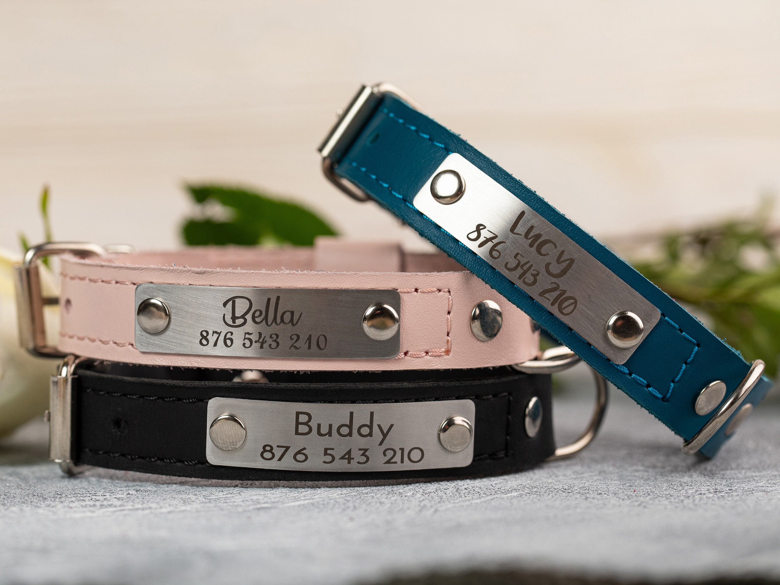 Personalized Leather Dog Collar, Custom Dog Collar, Engraved Dog Name ...