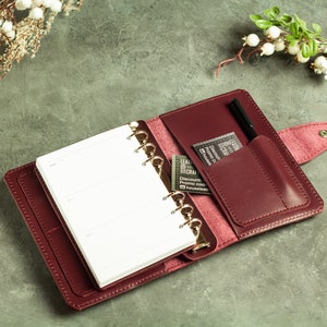 Leather Planner Binder A6, Leather Journal Personalized, Refillable ...