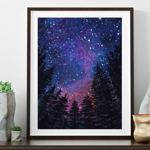 Galaxy in Watercolor Print From Original Galaxy Wall Art | Etsy