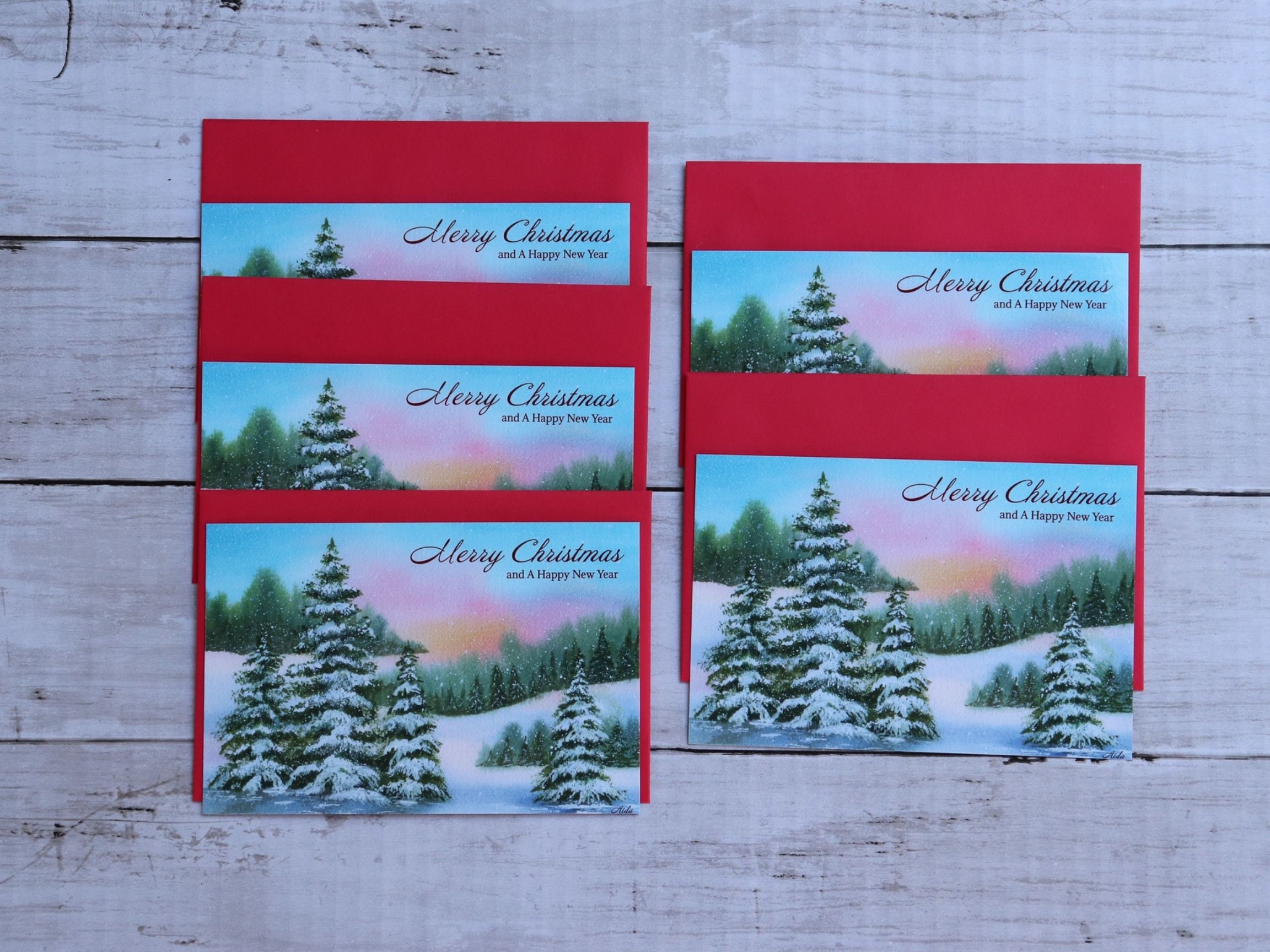 Set of 5 Snow covered mountain Note Cards Flat Christmas - Etsy.de
