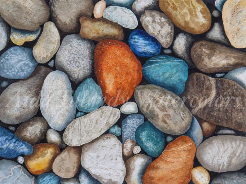 Rocks in Watercolor Realistic Rocks Print From Original - Etsy