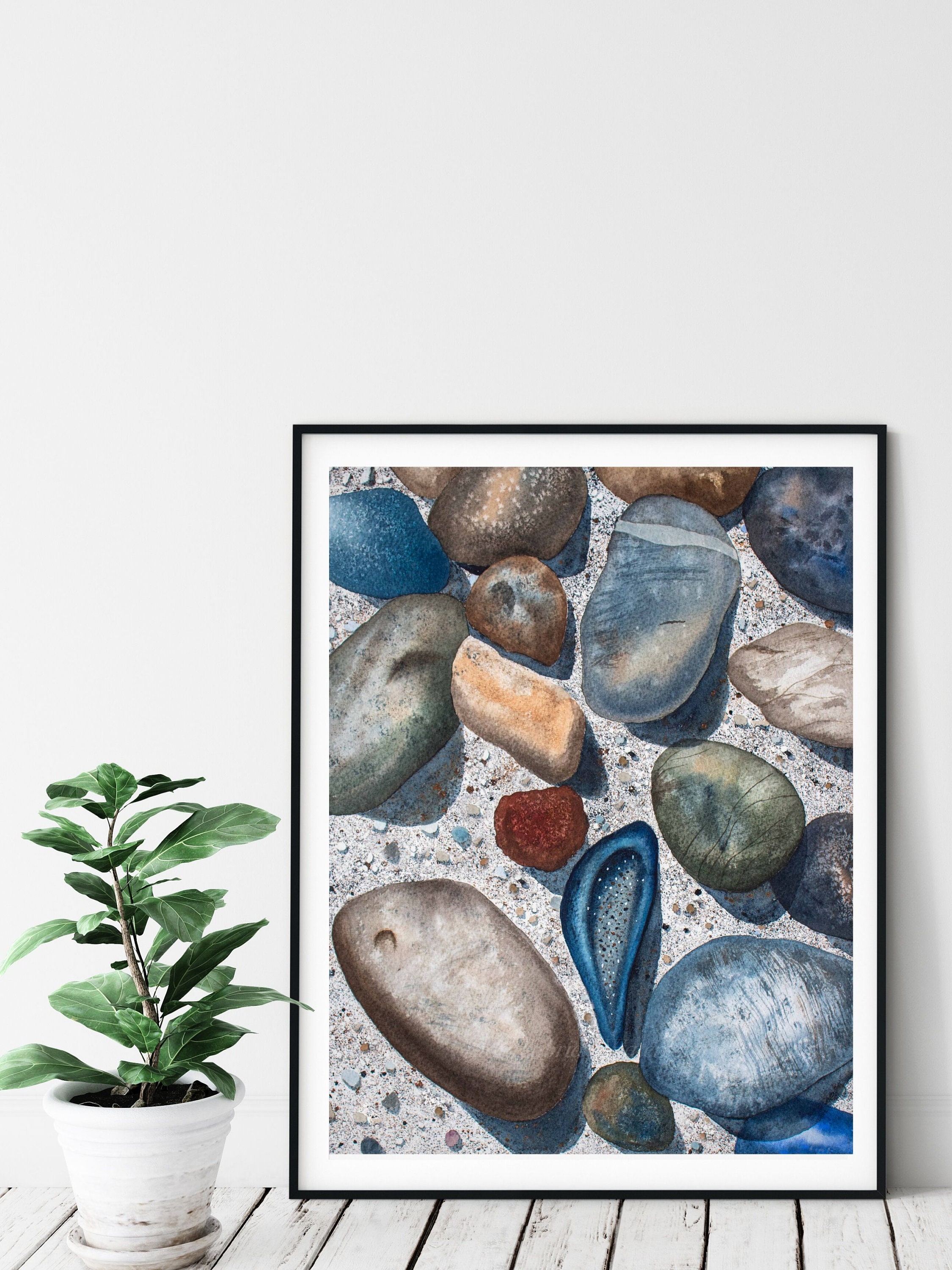 Realistic Rocks Shell & Sand in Watercolor Art Print - Etsy