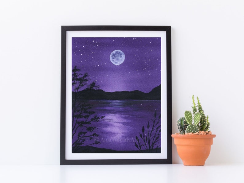 Purple Night With Moon, Night Scene Painting, Print From Original - Etsy