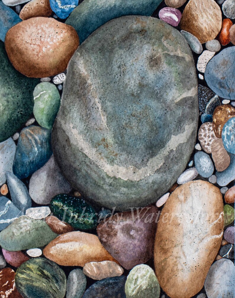 Realistic Rock Print, Modern Art Print of Rocks, Rocks in Watercolor by ...