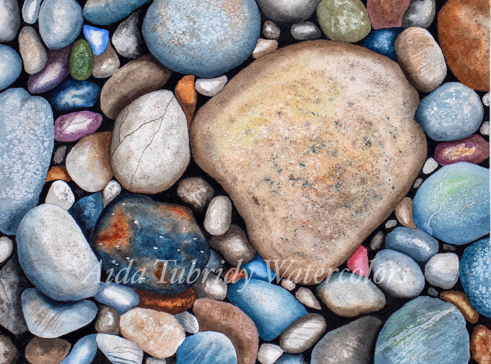 Artistic rocks painting Rocks in Watercolor Print from | Etsy