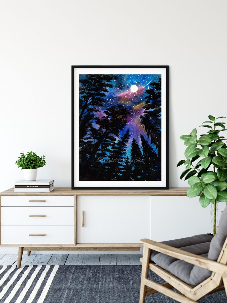 Nightscape Painting With Full Moon Print From Original Night - Etsy
