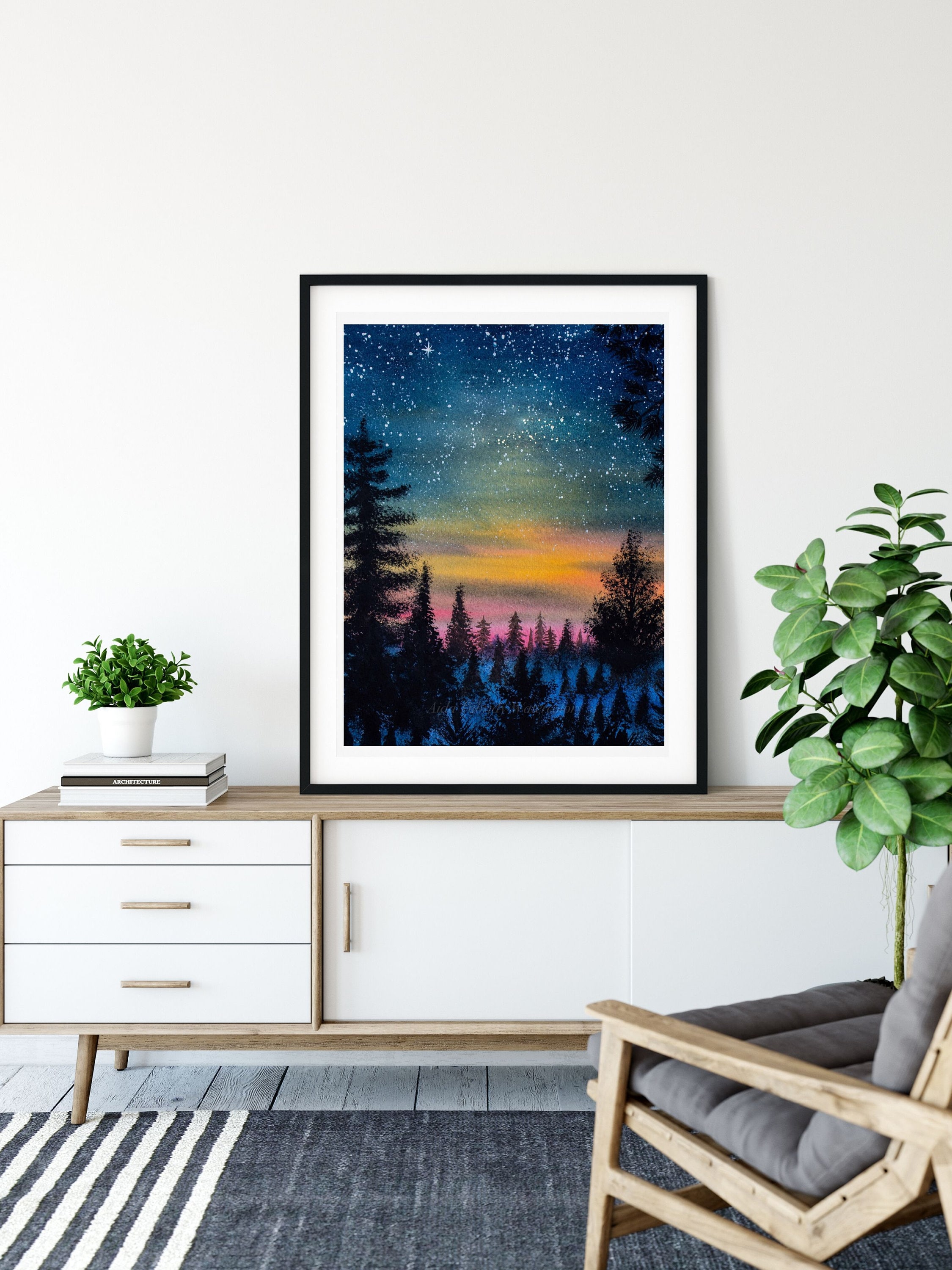 Colorful Sunset in Watercolor Print from Original Sunset | Etsy