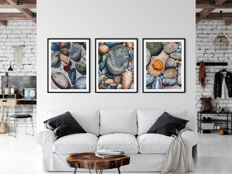 Set of 3 Rocks Painting Prints Nature's Art Rocks Wall - Etsy