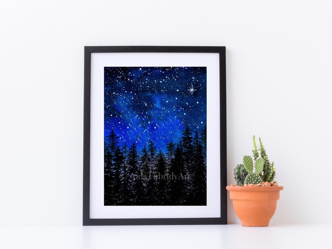 Forest at Night in Watercolor, Print From Original Watercolor Painting ...