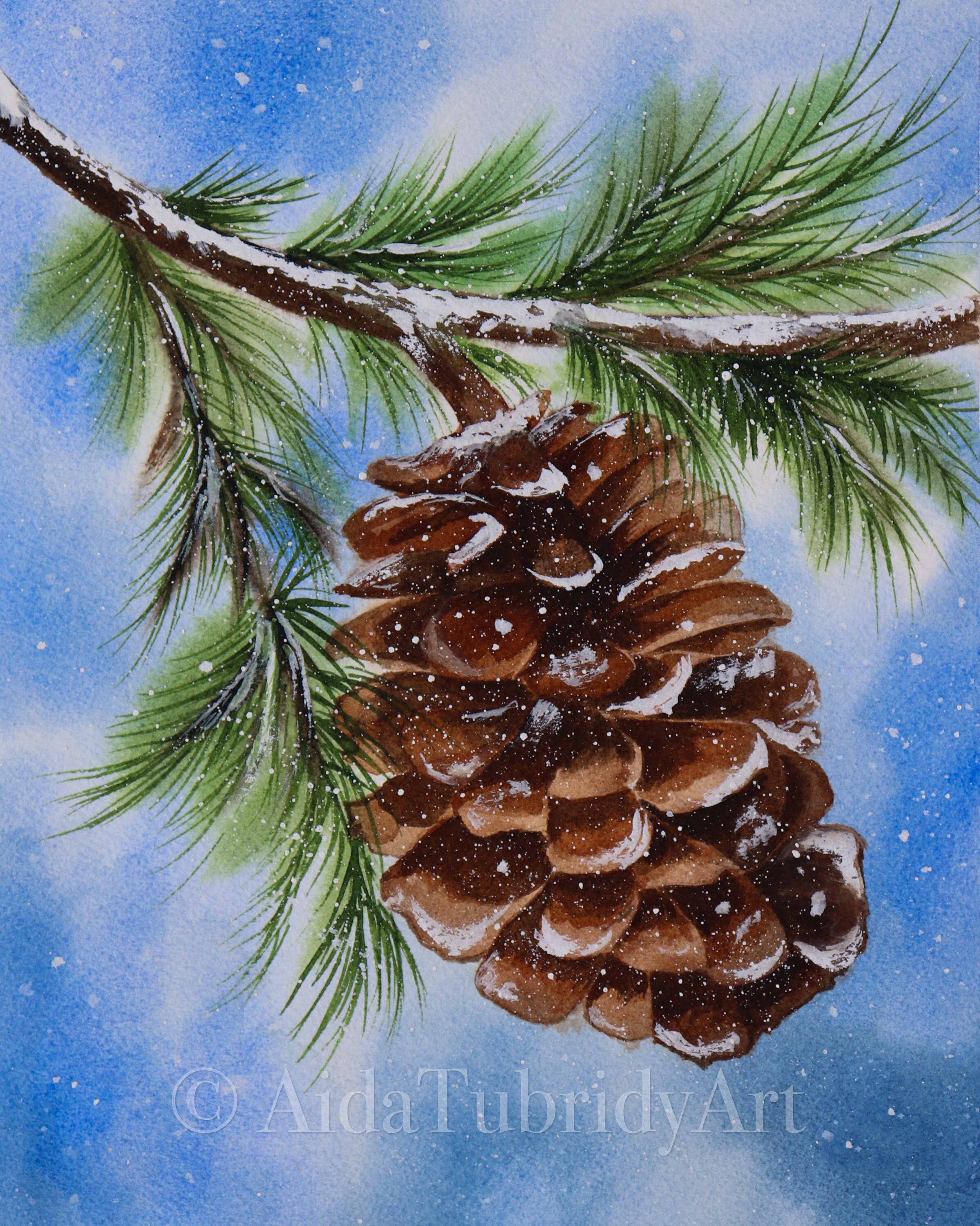 Pine Cone Art in Watercolor Pine Cone Decor Pine Cone Wall - Etsy