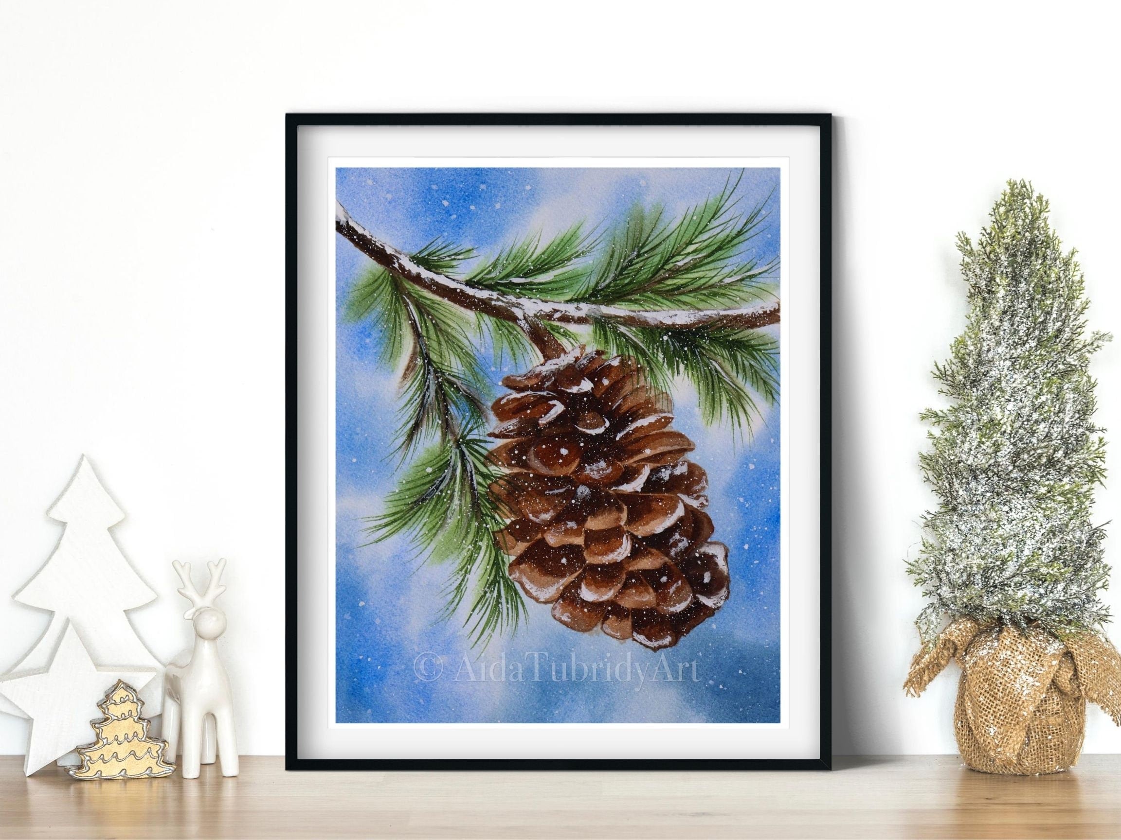 Pine Cone Art in Watercolor, Pine Cone Decor, Pine Cone Wall Art, Print ...