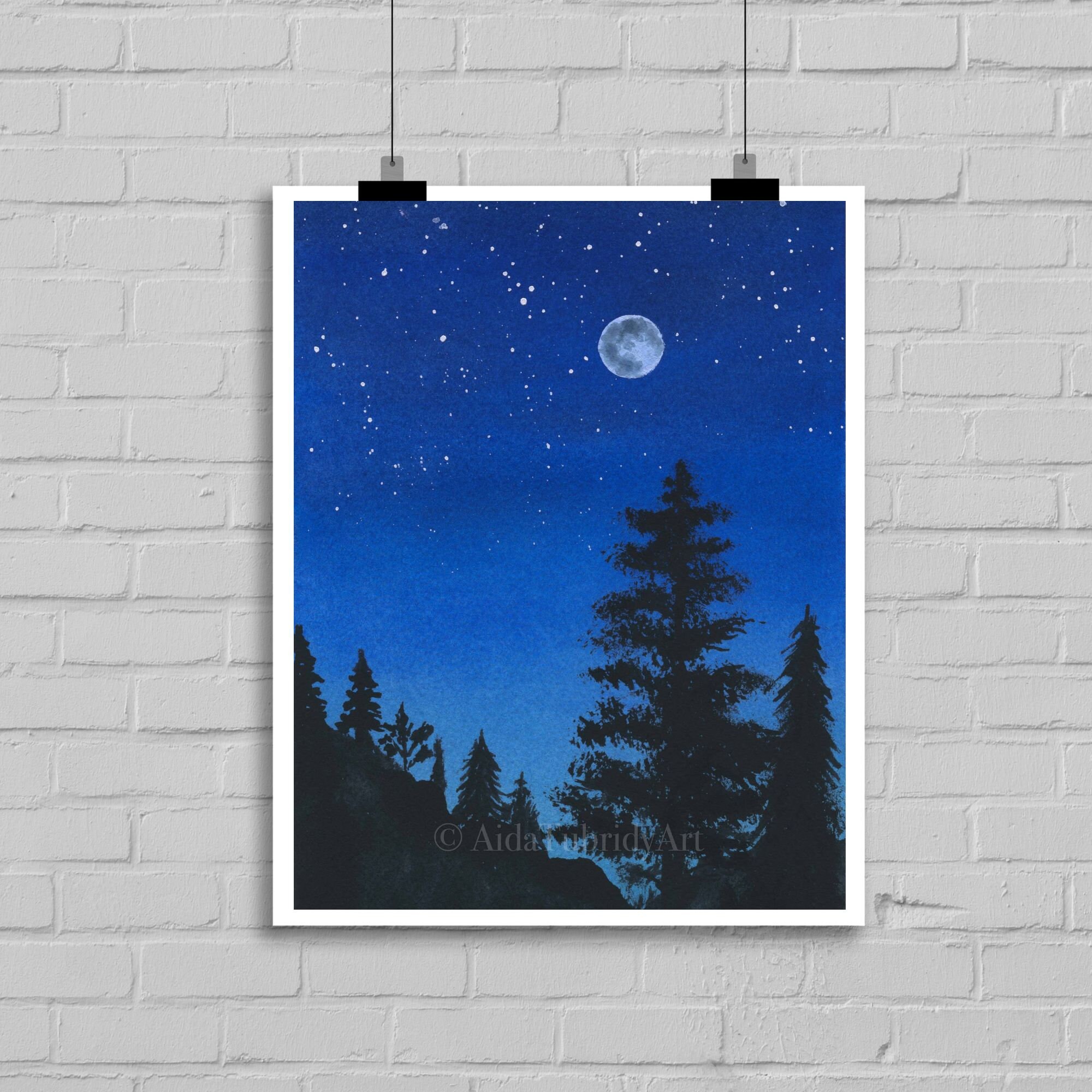 Original Watercolor Painting, "feeling Blue", Night Painting, Not Print ...