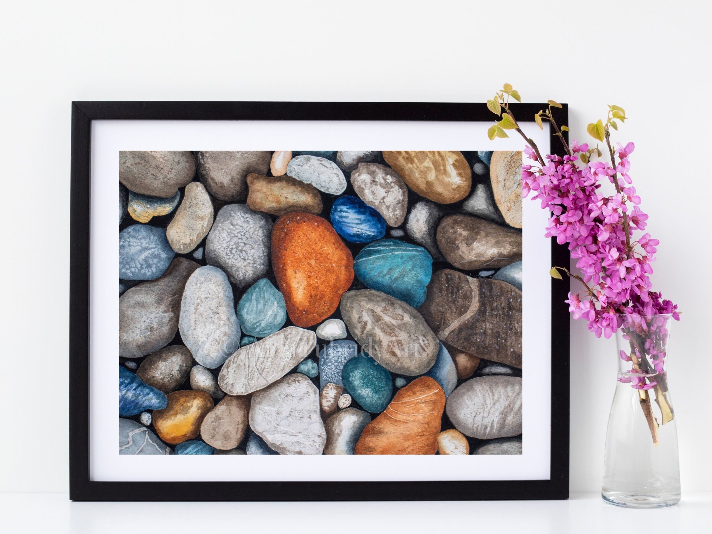 Set of 3 Rocks in Watercolor Print Pebble Art print Rocks | Etsy