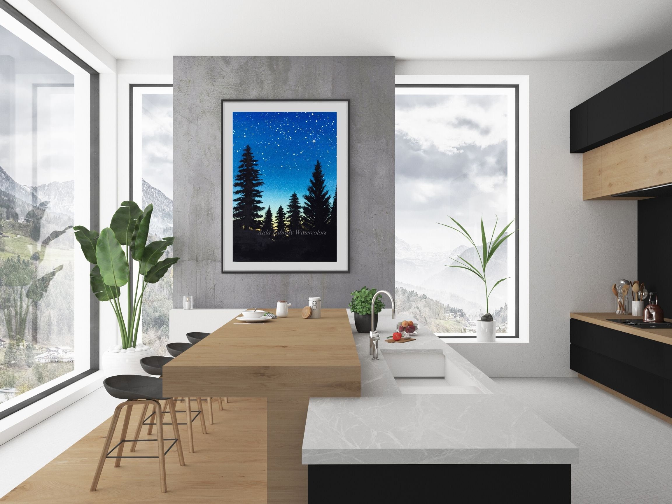 Large Night Scene Painting, 30x20, Print From Original, Starry Starry ...