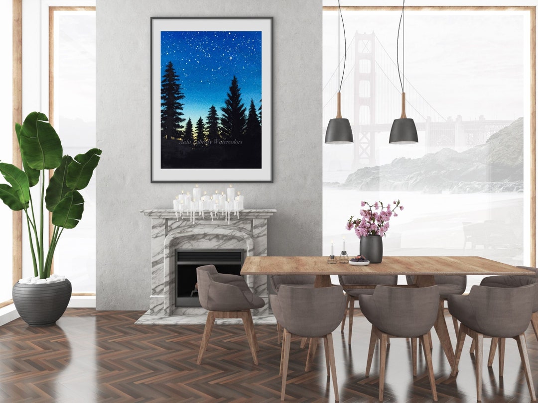 Large Night Scene Painting, 30x20, Print From Original, Starry Starry ...