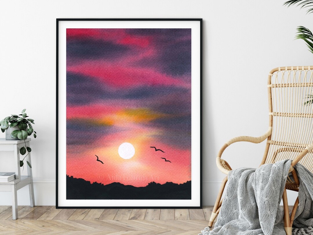 Colorful Sunset Print, Watercolor Sunset, Sunset Poster Print, Giclee ...
