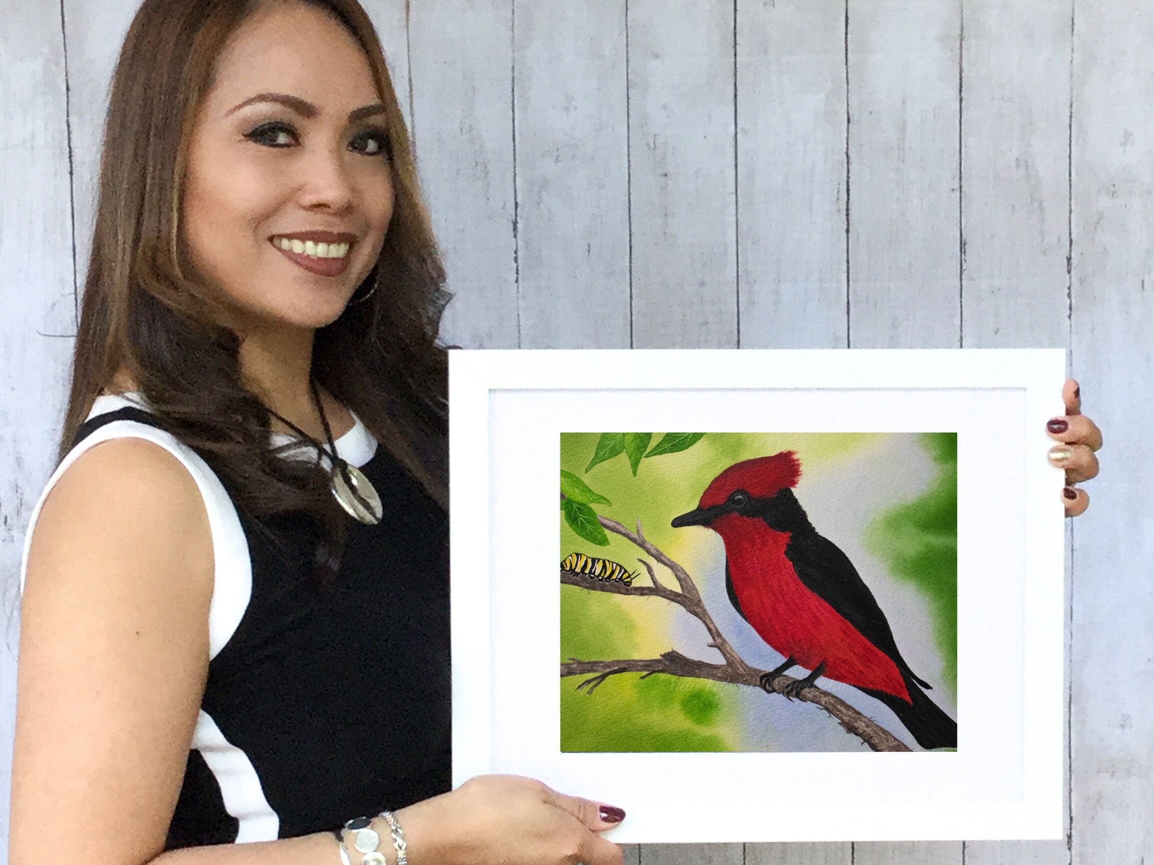 Vermilion Flycatcher Bird, Print From Original Watercolor Painting by ...