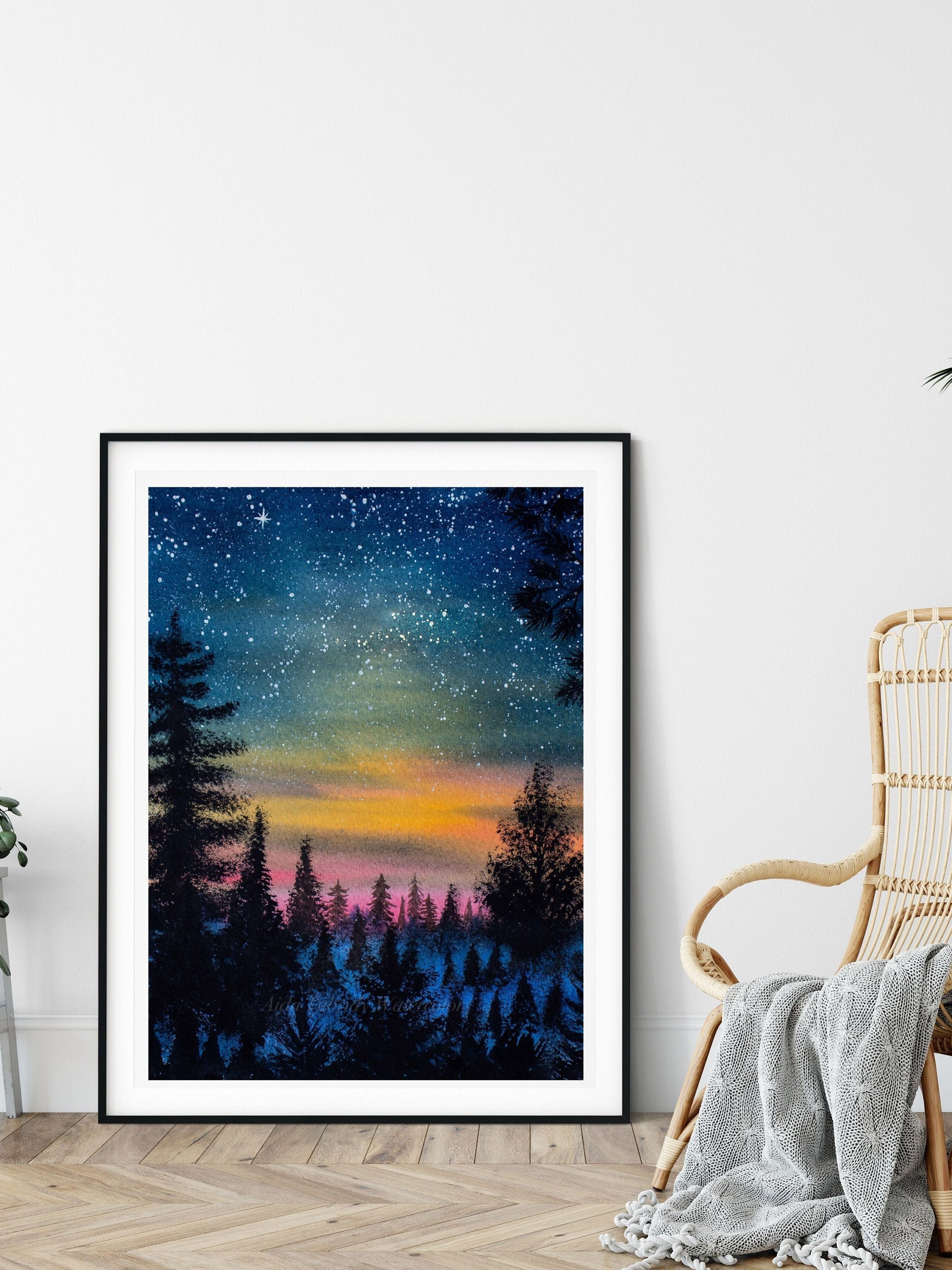 Colorful Sunset in Watercolor Print from Original Sunset | Etsy