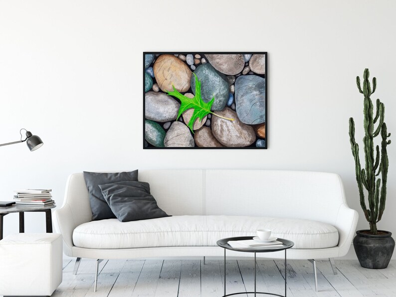Leaf on Rocks Watercolor Print Realistic Rocks Painting | Etsy