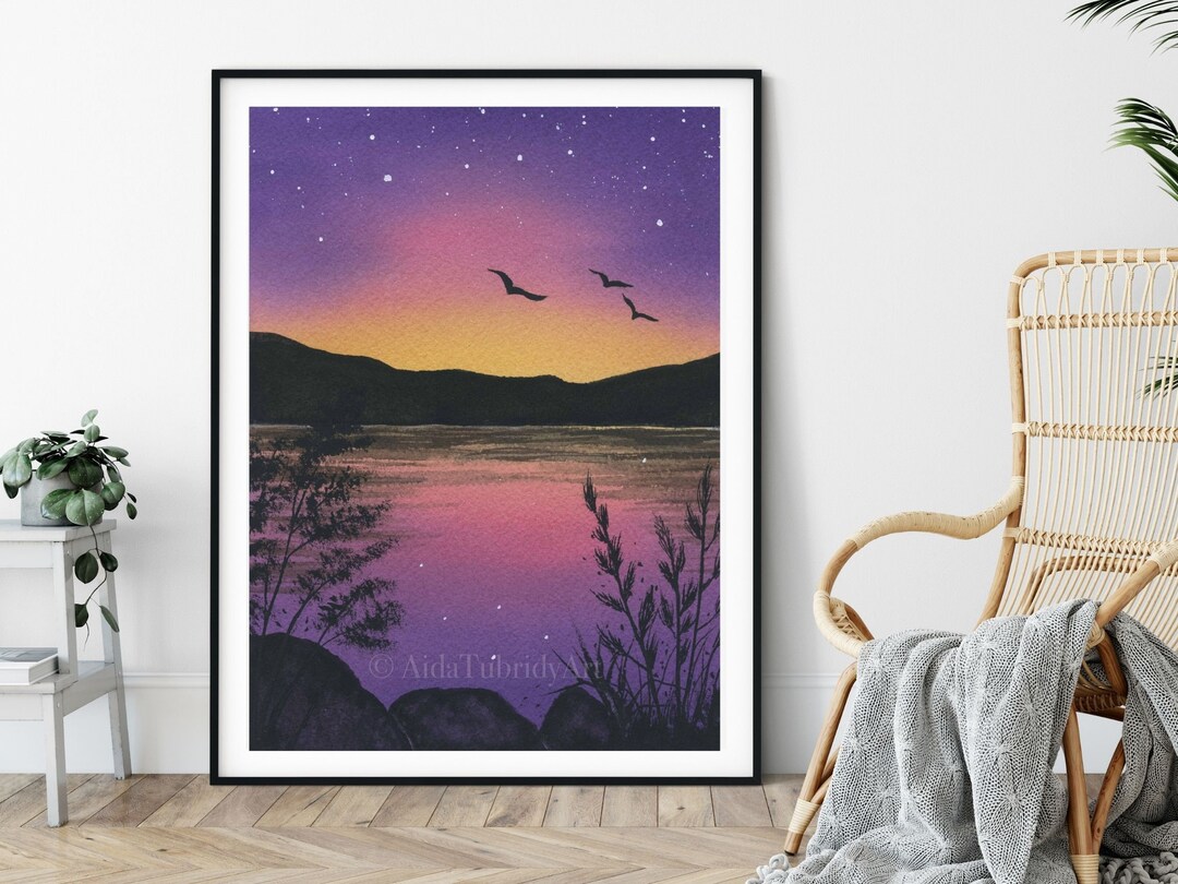Sunset Painting Print, Colorful Sunset Poster, Beautiful Sunset ...