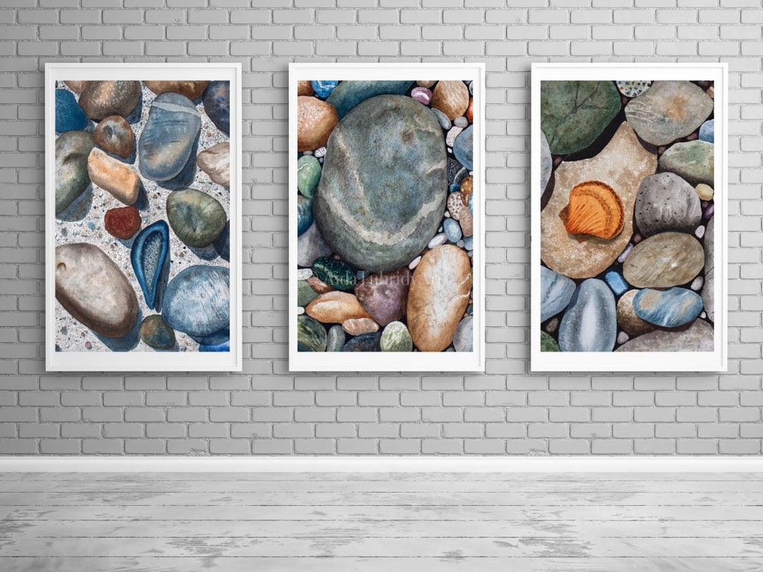 Set of 3 Rocks Painting Prints, Nature's Art, Rocks Wall Art ...