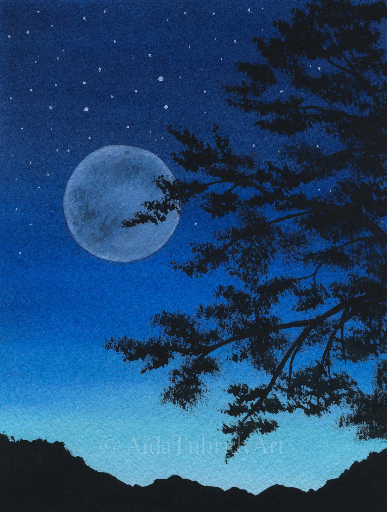 Blue Moon Painting Moon art print Moon in watercolor - Etsy Polska