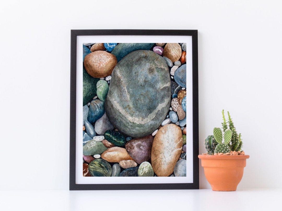 Realistic Rock Print, Modern Art Print of Rocks, Rocks in Watercolor by ...