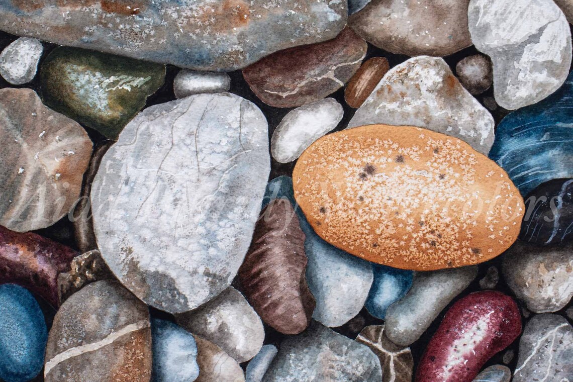 Realistic Rocks Painting Print From Original Watercolor | Etsy