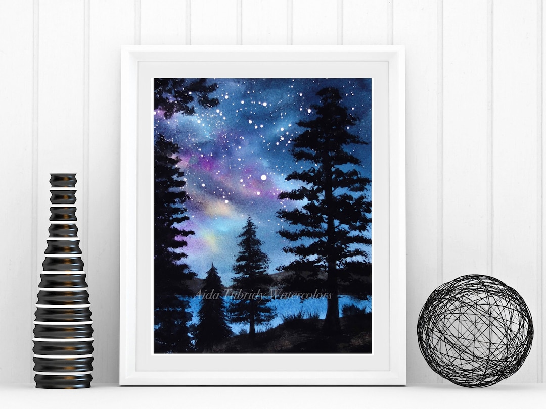 Night Painting in Watercolor, Print From Original Painting, Night Scene ...