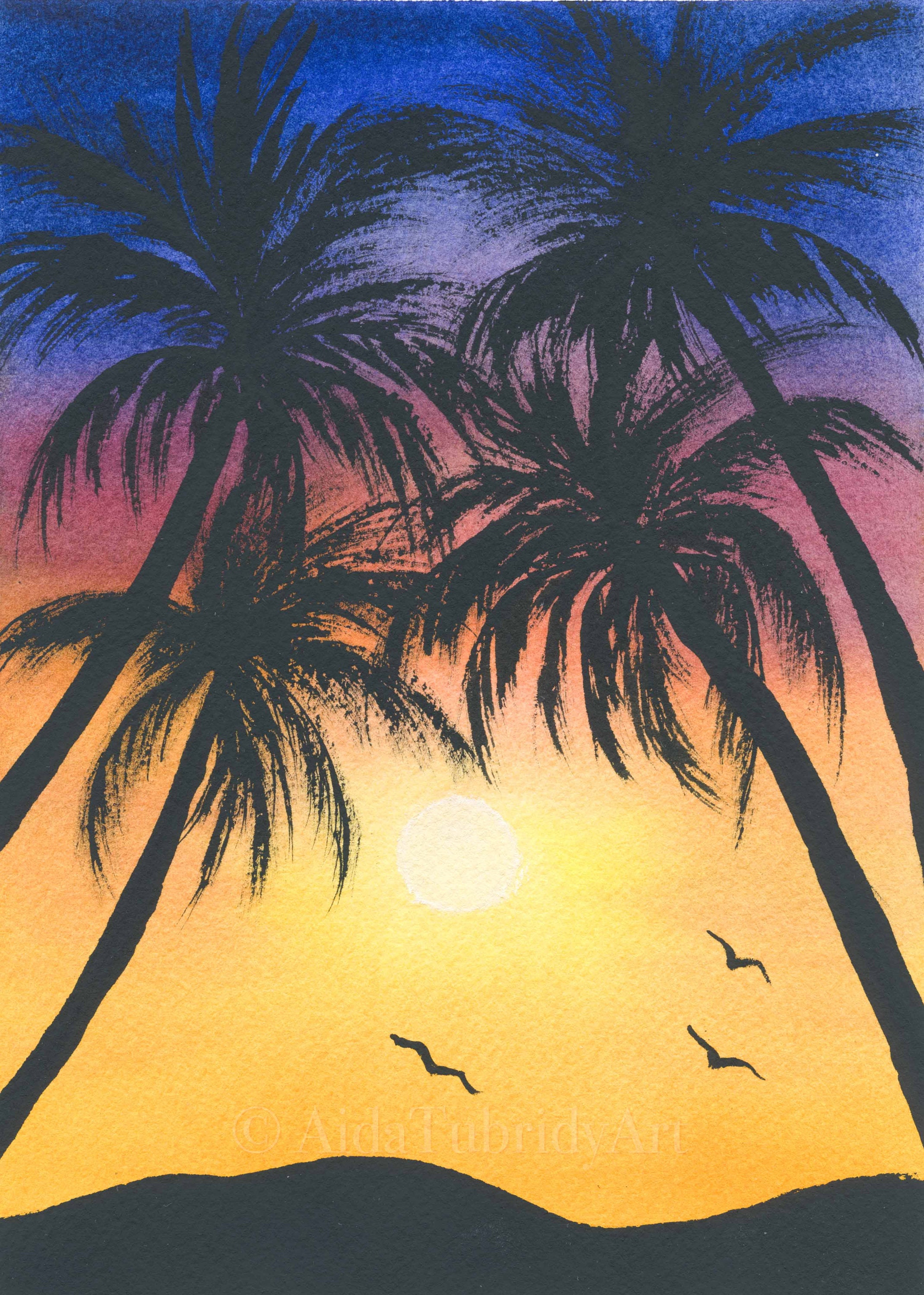 Hawaii Sunset Painting Print from original watercolor - Etsy.de