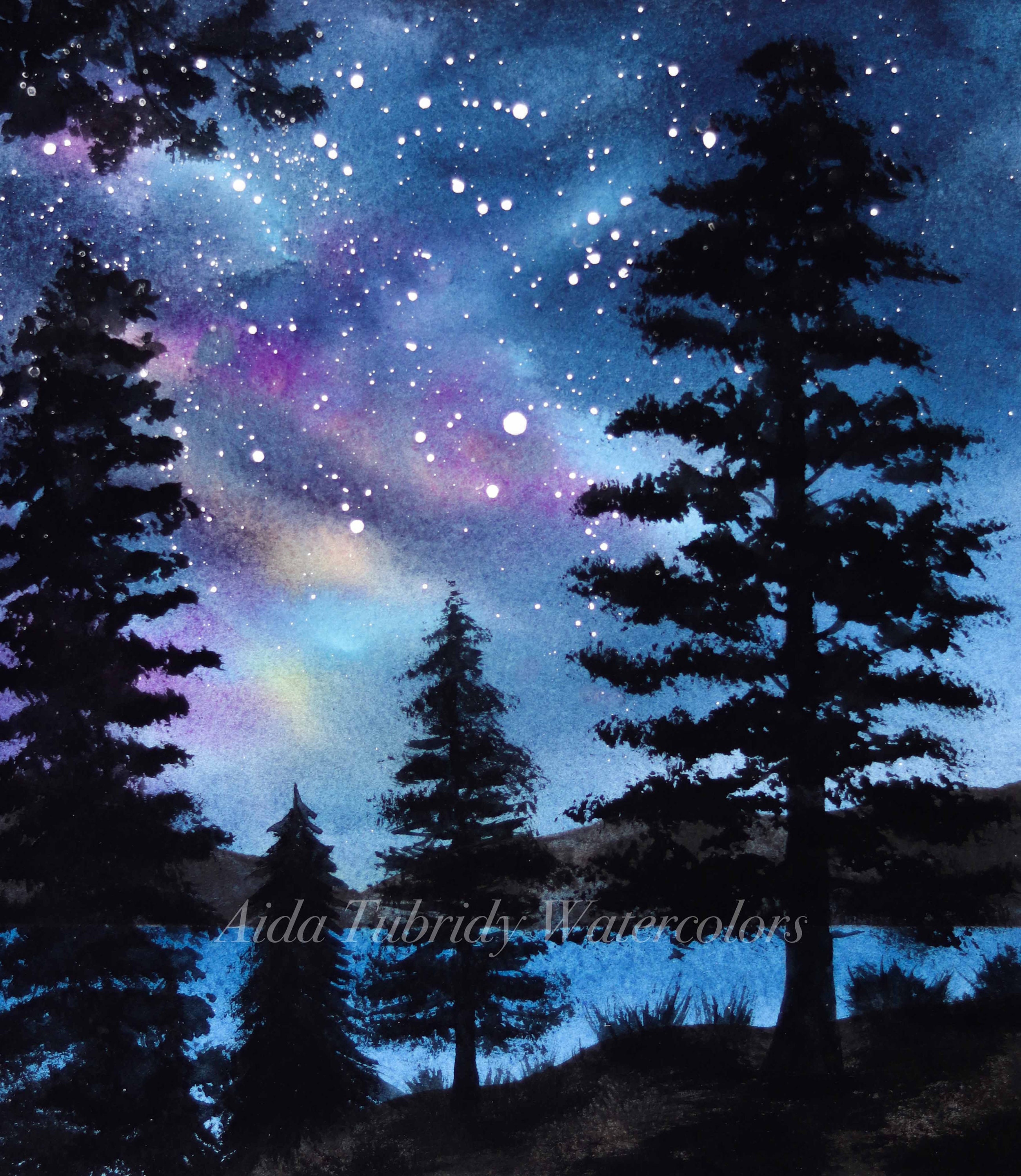 Night Painting in Watercolor Print From Original Painting - Etsy