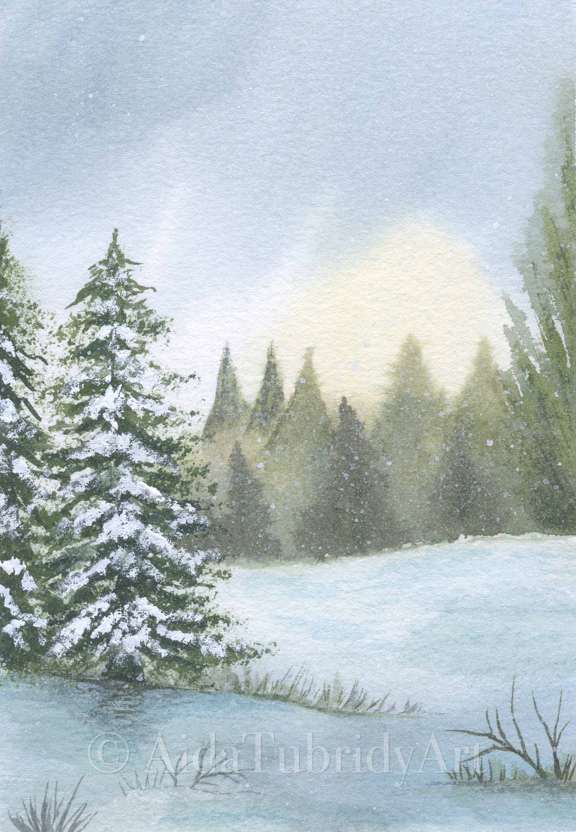 Winter Tree Print Christmas Painting Print Snow Covered - Etsy