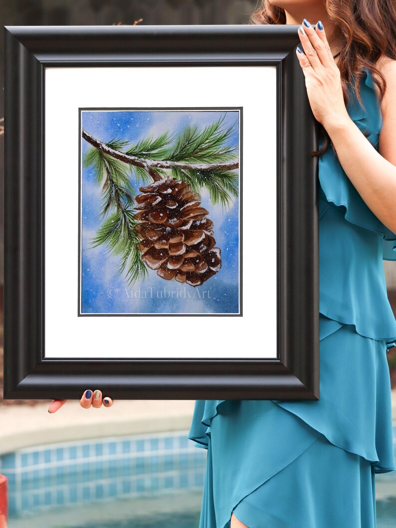 Pine Cone Art in Watercolor Pine Cone Decor Pine Cone Wall | Etsy