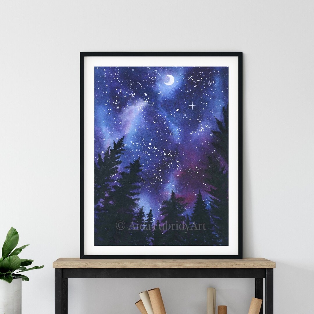 Night View Art, Night Landscape Print, Night Poster, Watercolor Night ...