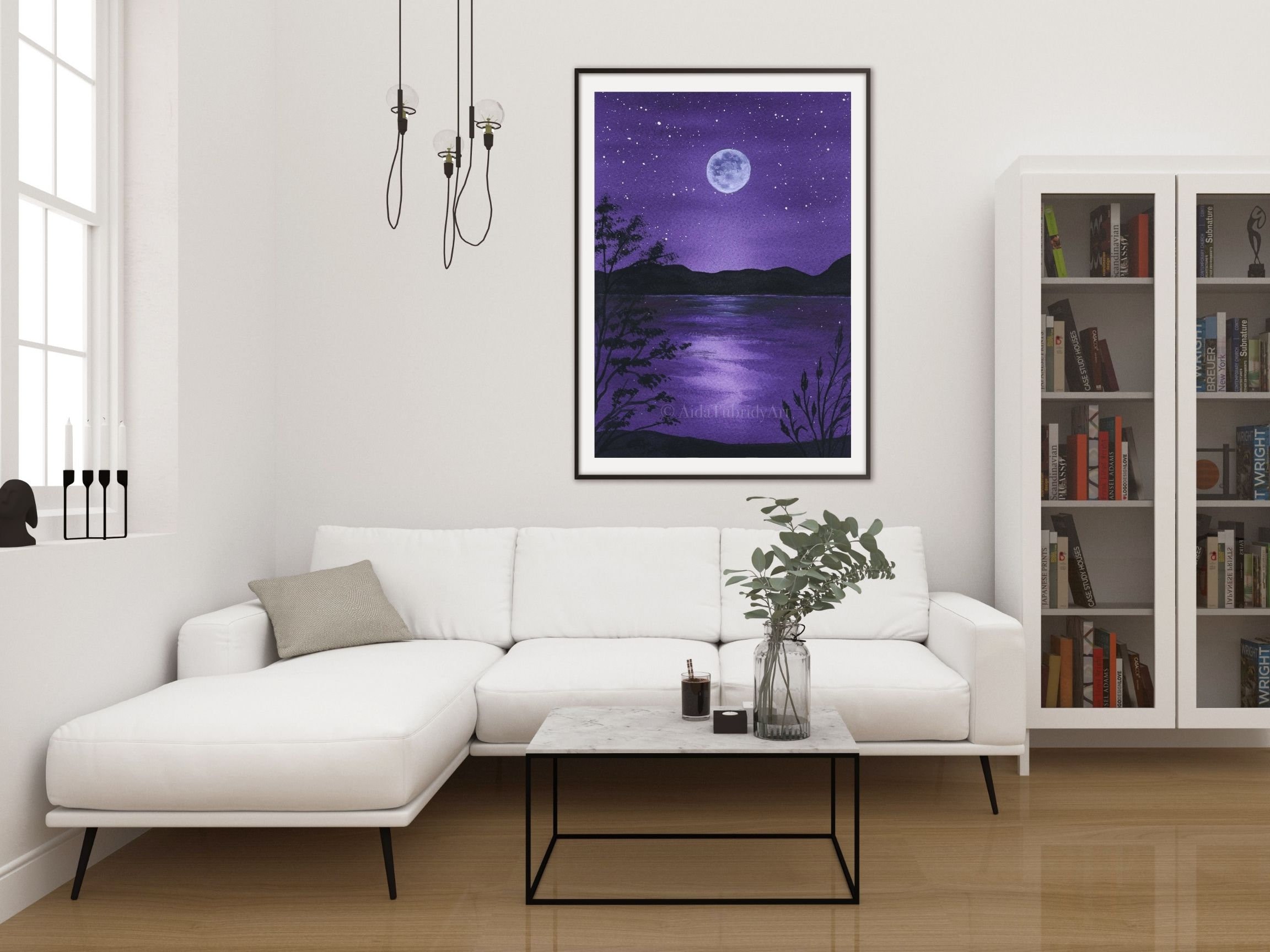 Purple Night With Moon, Night Scene Painting, Print From Original - Etsy