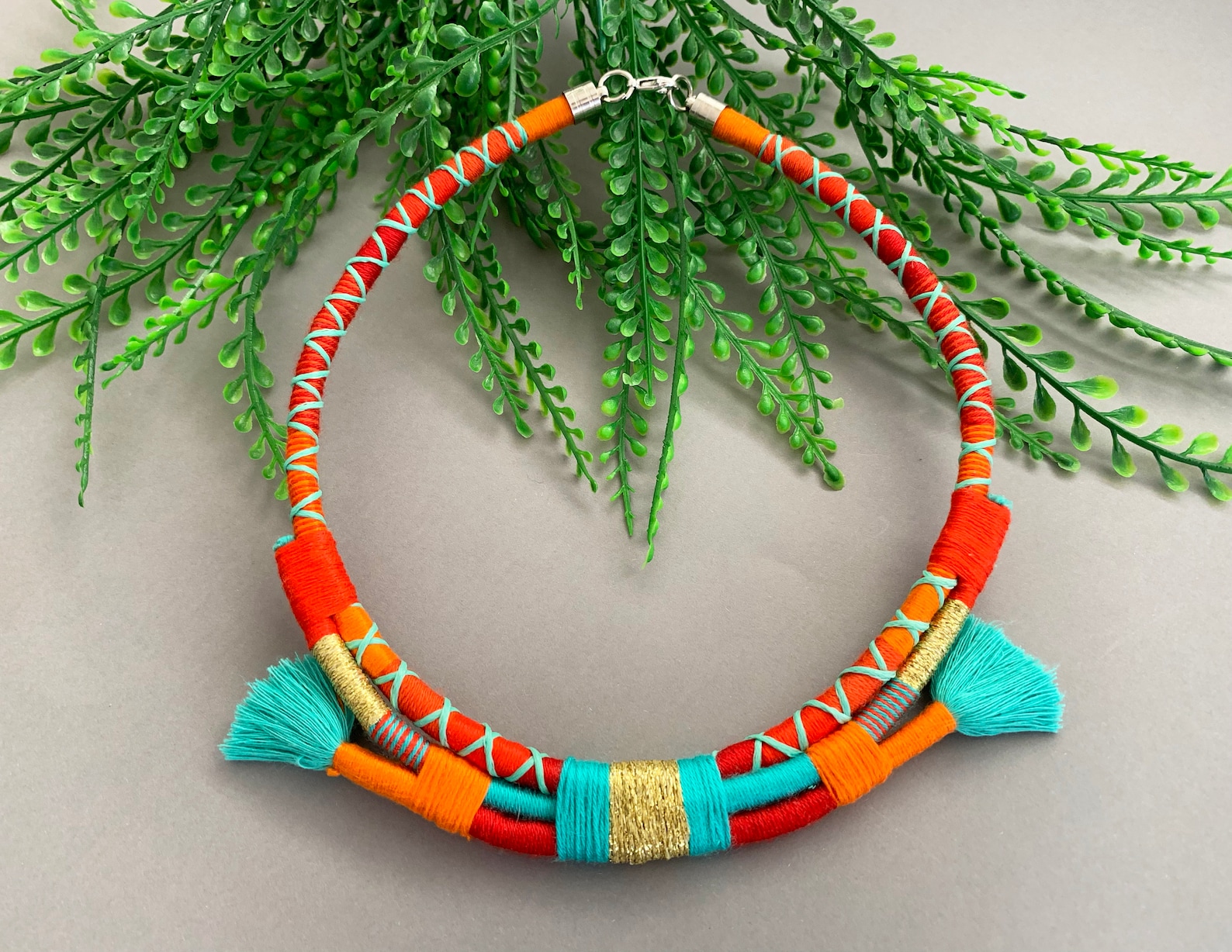 Yarn Wrapped Tribal Rope Necklace / Hand Wrapped Statement Necklace ...