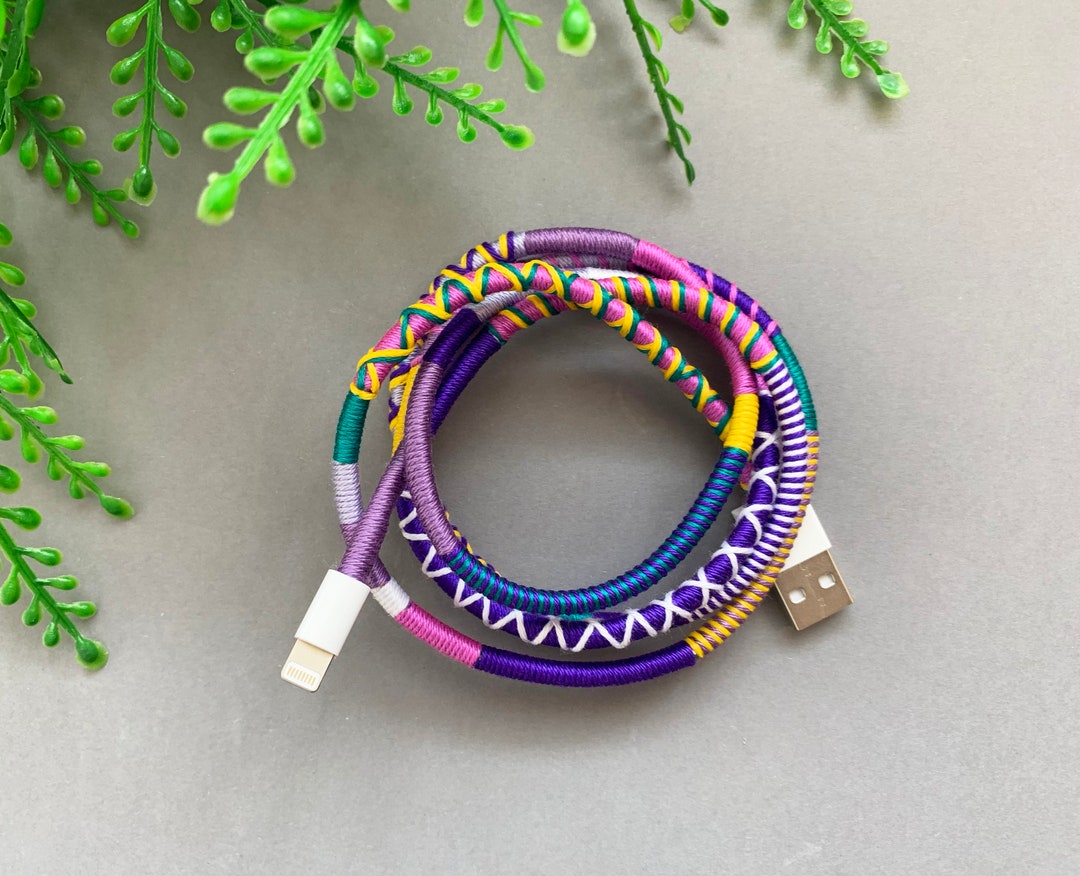 Wrapped Yarn Charger Cable / Purple Tones Lightning Cable / Multicolor ...