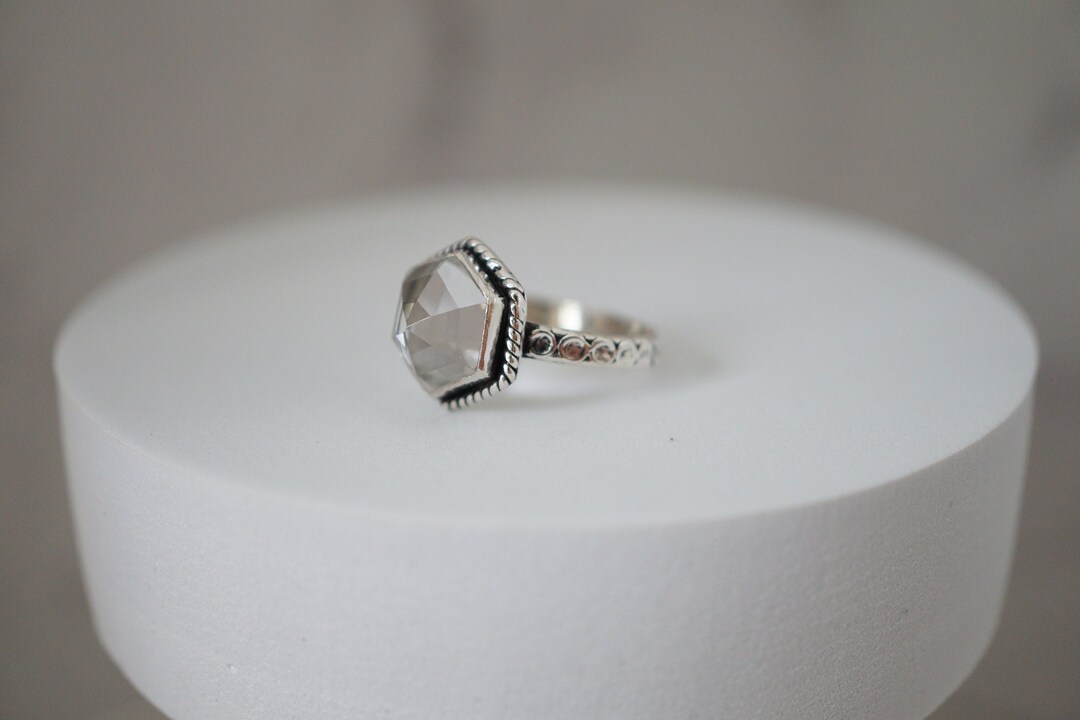 Rock Crystal Hexagon Silver Ring. Ornate Silver Ring. Rock Crystal ...