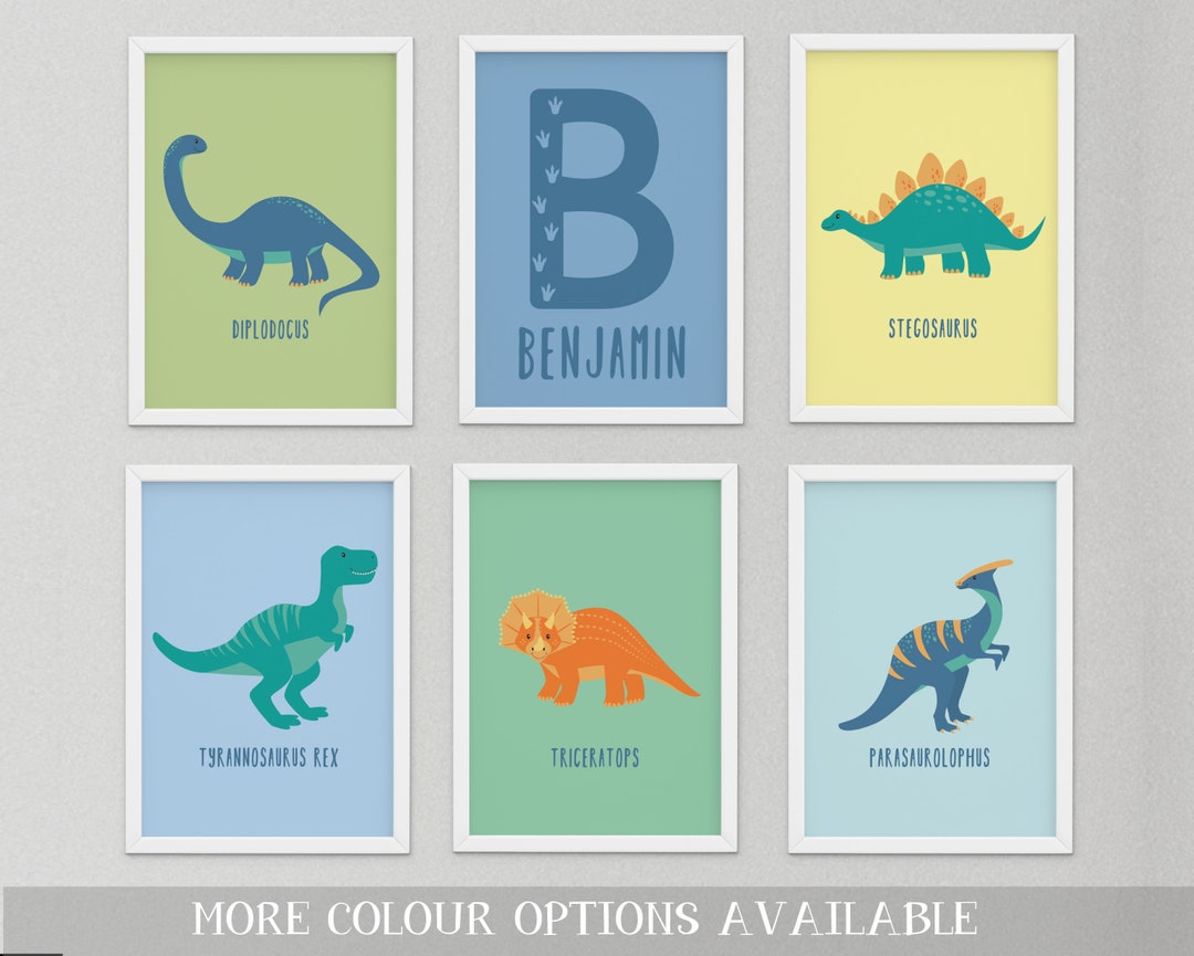 Dinosaur Kids Prints | Dinosaur Nursery Decor | Personalised Kids Wall ...