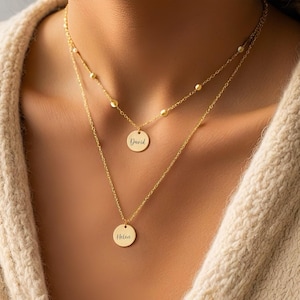 Double Strand Necklace With Custom Discs, Spaced Beads Layer Necklace ...