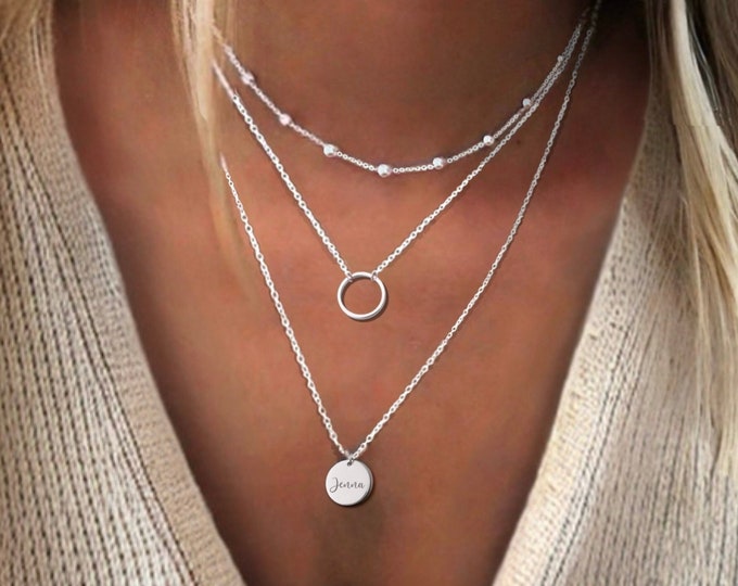Sterling Silver / Gold Plated Silver Double Chain Necklace Layered 2 in ...