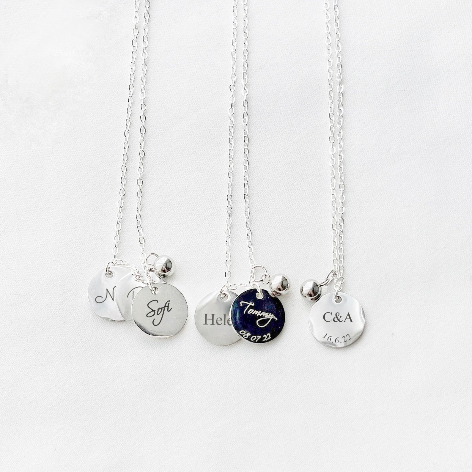 Cute Initial Necklace, Engraved Disc Charm Necklace With Dainty Ball ...