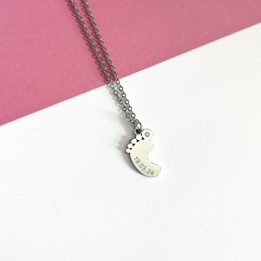 Baby Name Jewellery, Engraved Child Foot Print Necklace, New Mother ...