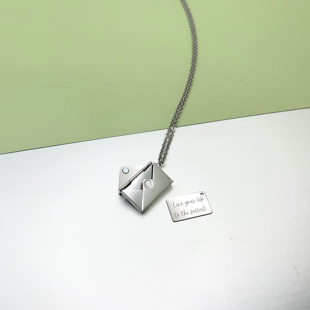 Custom Message Necklace, Personalised Locket Necklace, Love Envelope ...