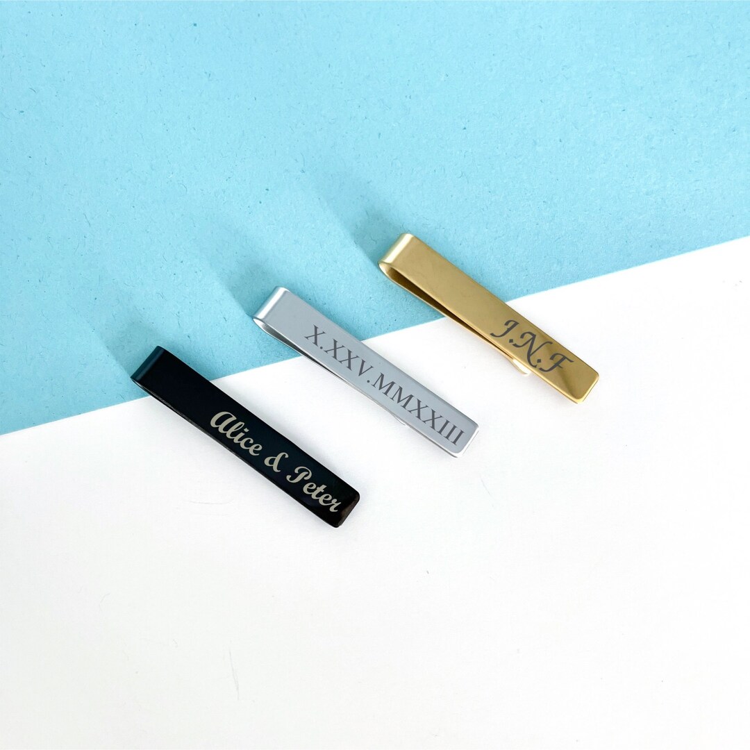 Engraved Tie Clip, Name Tie Pin in Silver Gold Black, Personalised ...