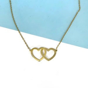 Custom Intertwined Heart Necklace, Engraved Two Interlocking Hearts ...