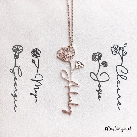 Birth Flower Name Necklace Birth Month Flower Necklace With - Etsy UK